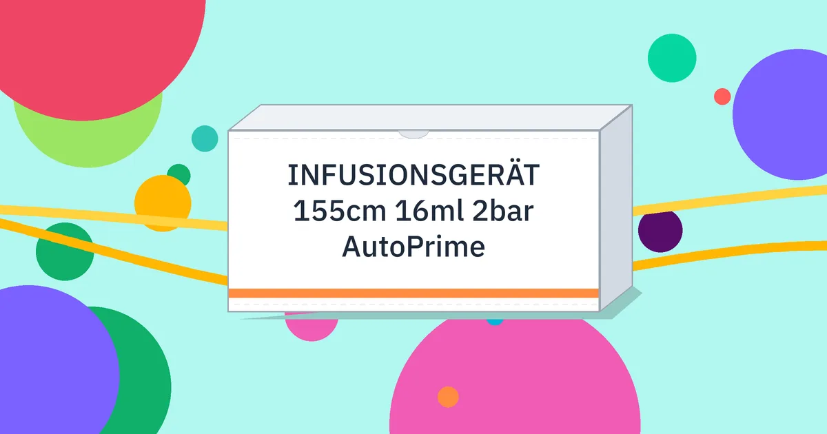 Symbolbild: Packung mit der Aufschrift INFUSIONSGERÄT 155cm 16ml 2bar AutoPrime (PZN 18469217) – Verfügbarkeit und Bezug in Apotheken in Frankfurt am Main