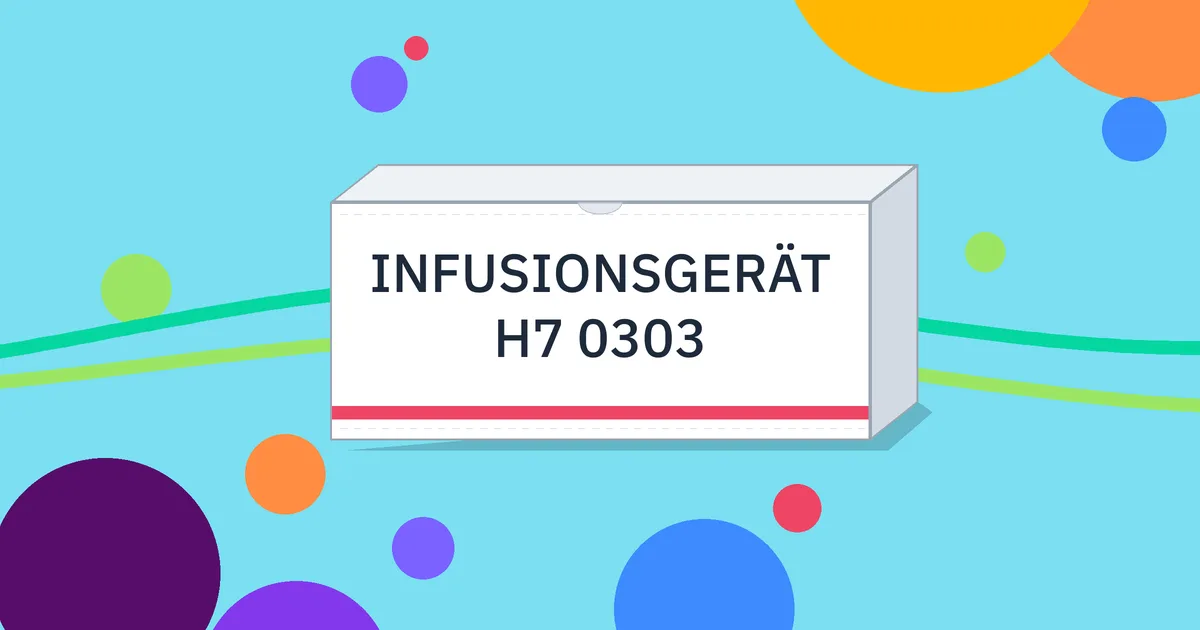 Symbolbild: Packung mit der Aufschrift INFUSIONSGERÄT H7 0303 (PZN 05956476) – Verfügbarkeit und Bezug in Apotheken in Frankfurt am Main