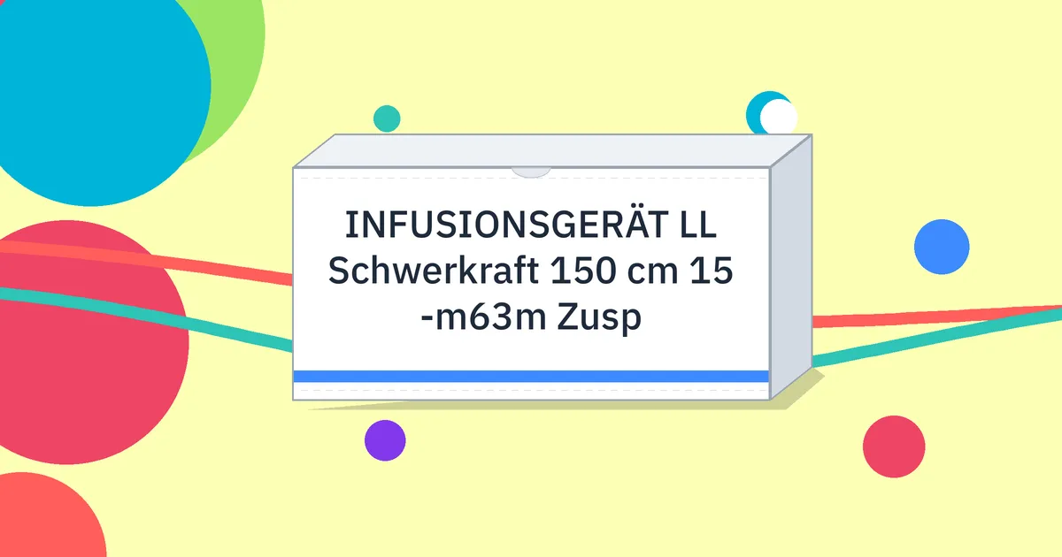 Symbolbild: Packung mit der Aufschrift INFUSIONSGERÄT LL Schwerkraft 150 cm 15 -m63m Zusp (PZN 13197961) – Verfügbarkeit und Bezug in Apotheken in Frankfurt am Main