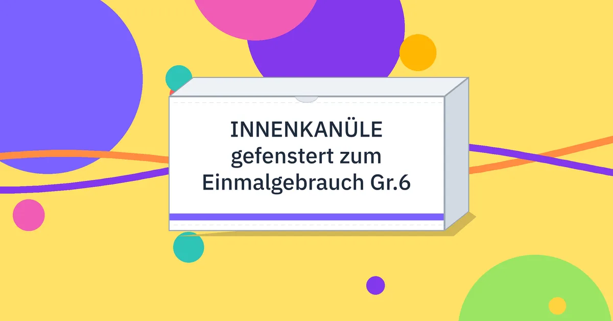 Symbolbild: Packung mit der Aufschrift INNENKANÜLE gefenstert zum Einmalgebrauch Gr.6 (PZN 03381273) – Verfügbarkeit und Bezug in Apotheken in Frankfurt am Main