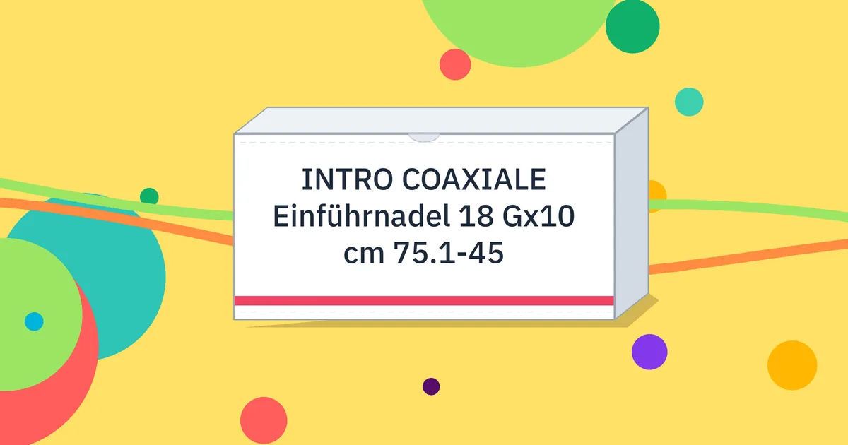 Symbolbild: Packung mit der Aufschrift INTRO COAXIALE Einführnadel 18 Gx10 cm 75.1-45 (PZN 16946529) – Verfügbarkeit und Bezug in Apotheken in Frankfurt am Main