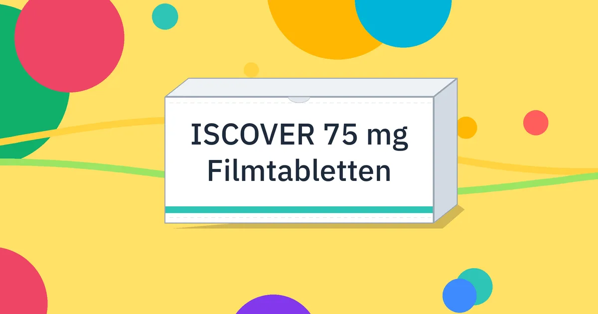 Symbolbild: Packung mit der Aufschrift ISCOVER 75 mg Filmtabletten (PZN 07415945) – Verfügbarkeit und Bezug in Apotheken in Frankfurt am Main