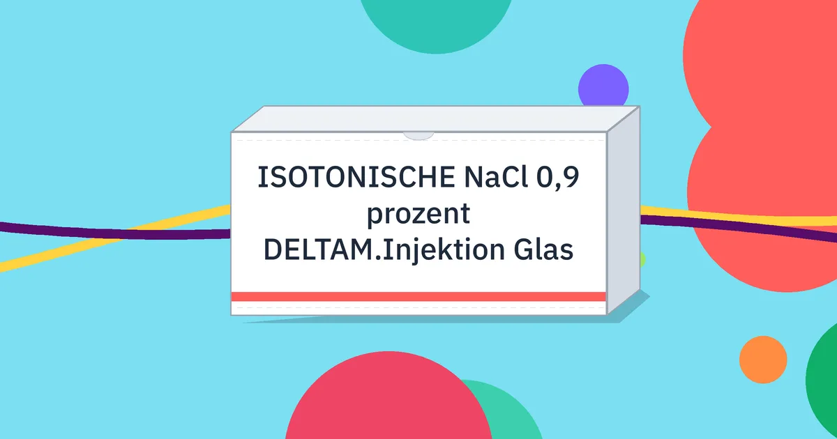 Symbolbild: Packung mit der Aufschrift ISOTONISCHE NaCl 0,9 prozent DELTAM.Injektion Glas (PZN 03563293) – Verfügbarkeit und Bezug in Apotheken in Frankfurt am Main