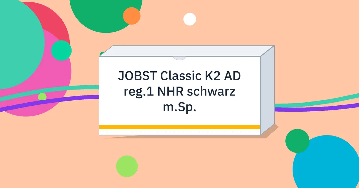 Symbolbild: Packung mit der Aufschrift JOBST Classic K2 AD reg.1 NHR schwarz m.Sp. (PZN 13061925) – Verfügbarkeit und Bezug in Apotheken in Frankfurt am Main
