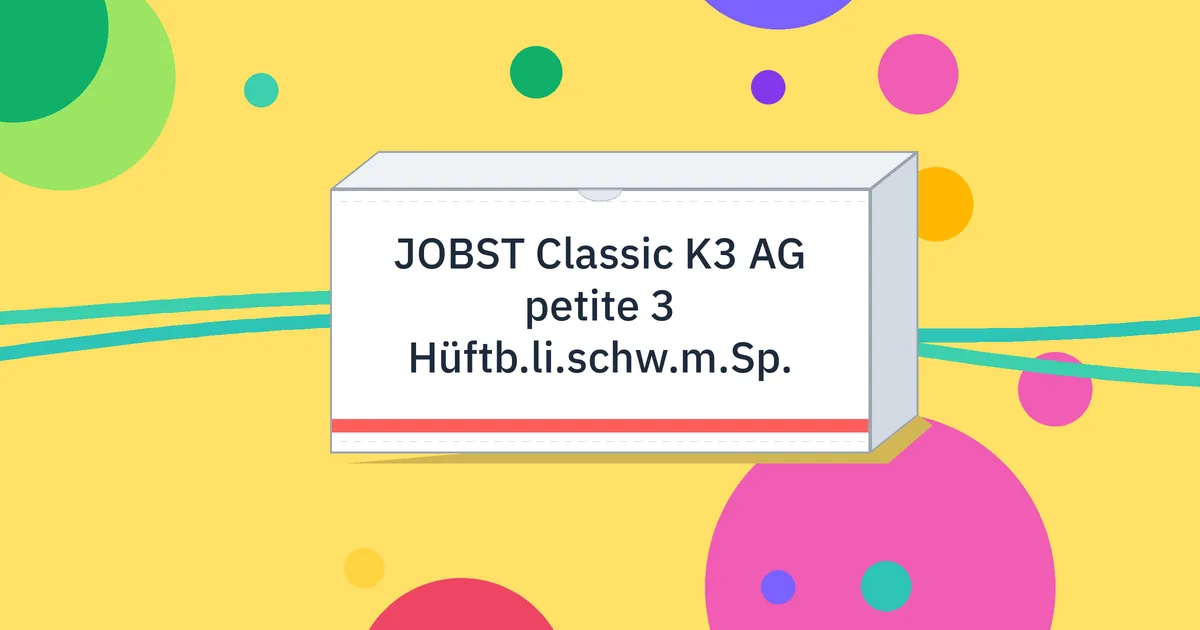 Symbolbild: Packung mit der Aufschrift JOBST Classic K3 AG petite 3 Hüftb.li.schw.m.Sp. (PZN 13074276) – Verfügbarkeit und Bezug in Apotheken in Frankfurt am Main