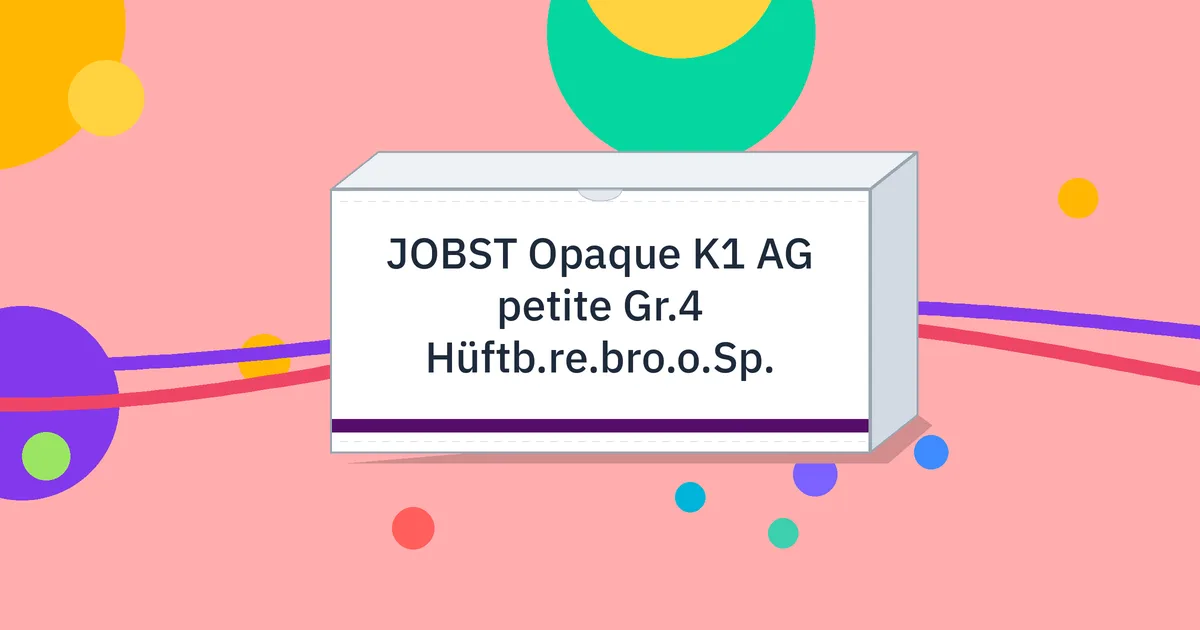 Symbolbild: Packung mit der Aufschrift JOBST Opaque K1 AG petite Gr.4 Hüftb.re.bro.o.Sp. (PZN 13099313) – Verfügbarkeit und Bezug in Apotheken in Frankfurt am Main