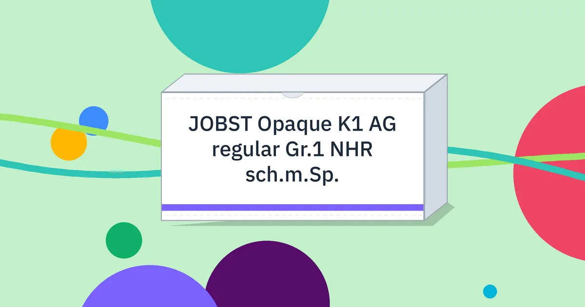 Symbolbild: Packung mit der Aufschrift JOBST Opaque K1 AG regular Gr.1 NHR sch.m.Sp. (PZN 13091688) – Verfügbarkeit und Bezug in Apotheken in Frankfurt am Main