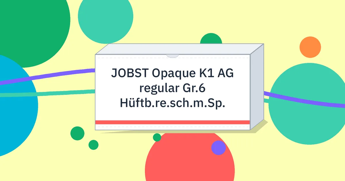 Symbolbild: Packung mit der Aufschrift JOBST Opaque K1 AG regular Gr.6 Hüftb.re.sch.m.Sp. (PZN 13101375) – Verfügbarkeit und Bezug in Apotheken in Frankfurt am Main
