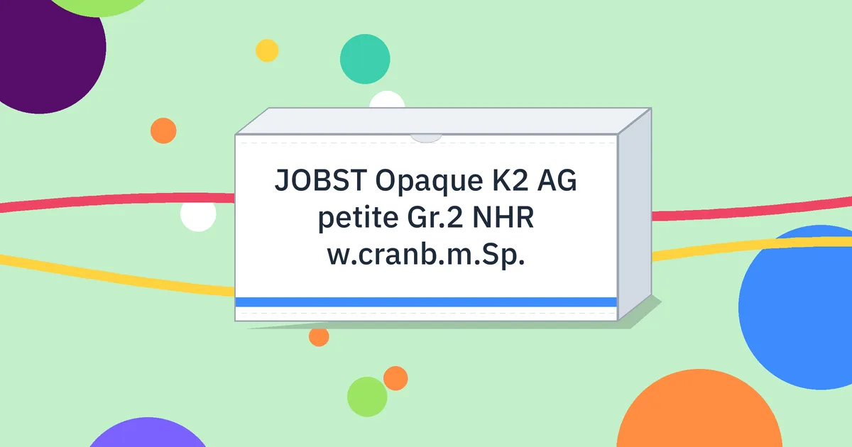 Symbolbild: Packung mit der Aufschrift JOBST Opaque K2 AG petite Gr.2 NHR w.cranb.m.Sp. (PZN 13112491) – Verfügbarkeit und Bezug in Apotheken in Frankfurt am Main