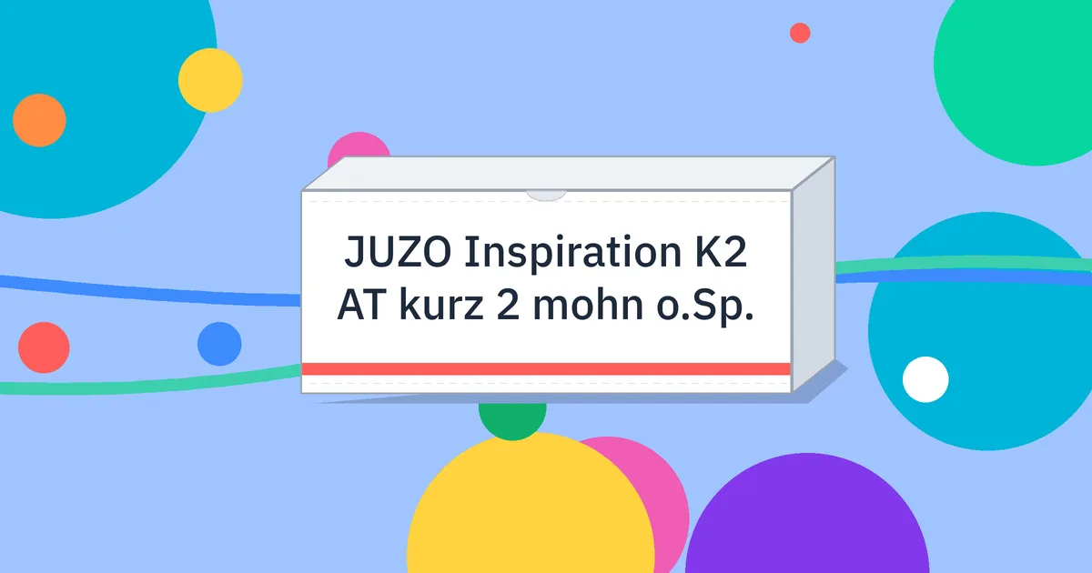 Symbolbild: Packung mit der Aufschrift JUZO Inspiration K2 AT kurz 2 mohn o.Sp. (PZN 14930777) – Verfügbarkeit und Bezug in Apotheken in Frankfurt am Main