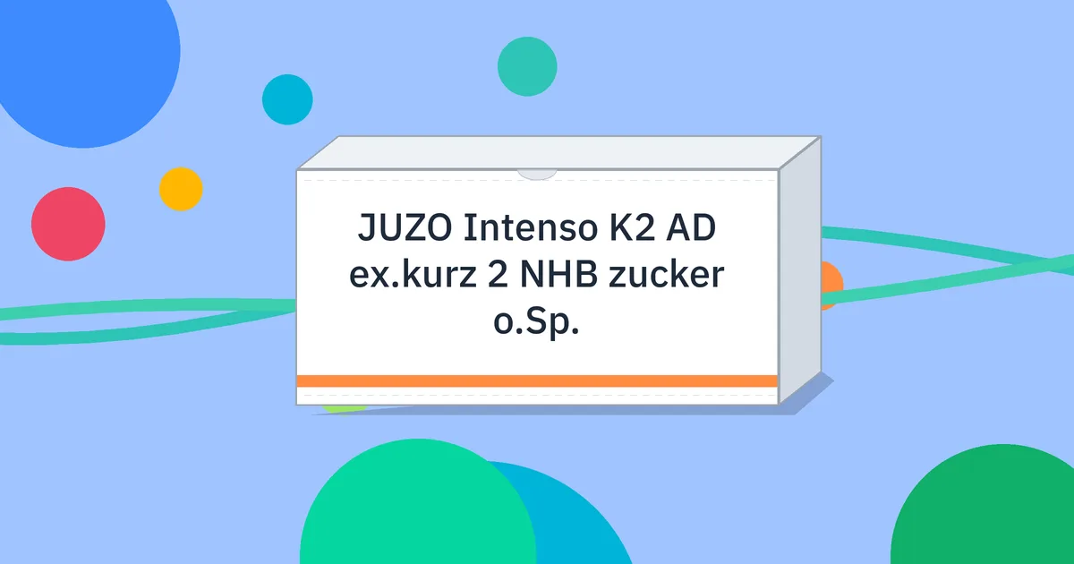 Symbolbild: Packung mit der Aufschrift JUZO Intenso K2 AD ex.kurz 2 NHB zucker o.Sp. (PZN 18621872) – Verfügbarkeit und Bezug in Apotheken in Frankfurt am Main