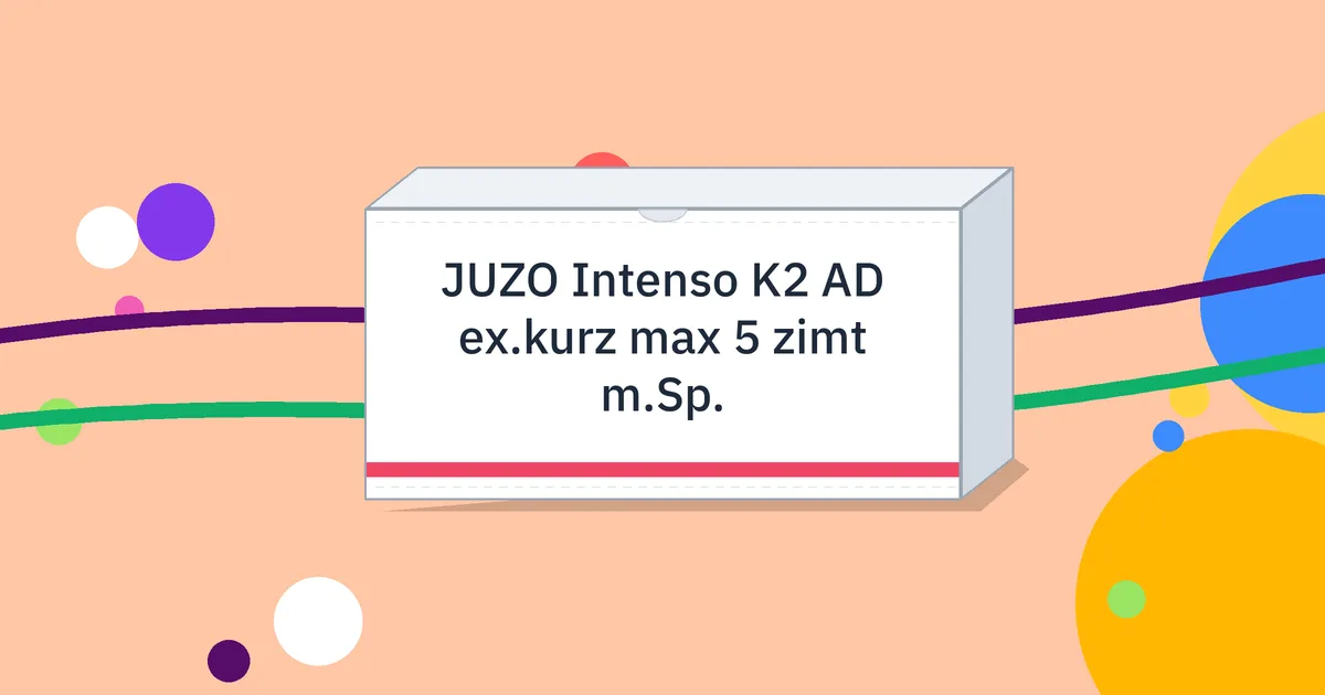 Symbolbild: Packung mit der Aufschrift JUZO Intenso K2 AD ex.kurz max 5 zimt m.Sp. (PZN 18606795) – Verfügbarkeit und Bezug in Apotheken in Frankfurt am Main