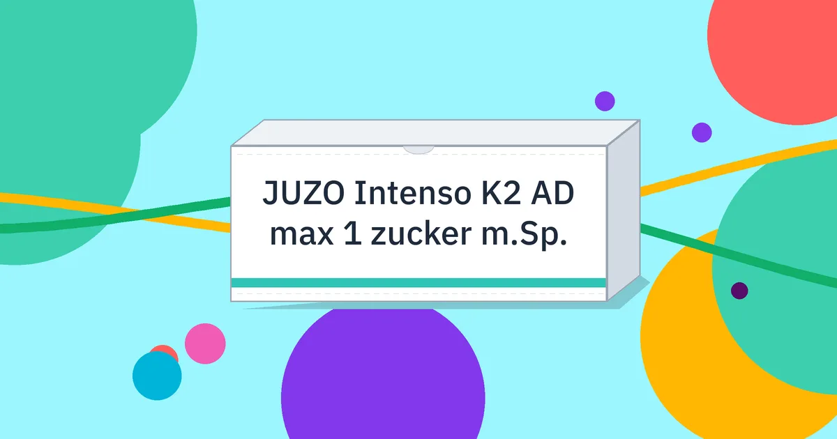 Symbolbild: Packung mit der Aufschrift JUZO Intenso K2 AD max 1 zucker m.Sp. (PZN 18608972) – Verfügbarkeit und Bezug in Apotheken in Frankfurt am Main