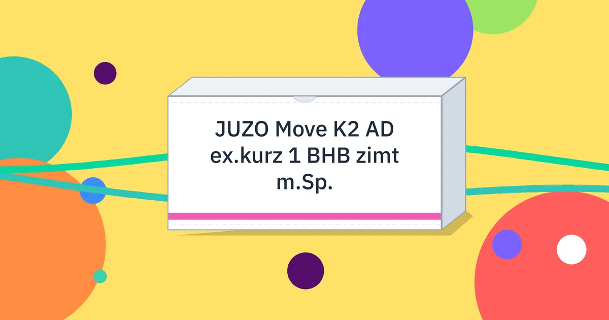 Symbolbild: Packung mit der Aufschrift JUZO Move K2 AD ex.kurz 1 BHB zimt m.Sp. (PZN 18510233) – Verfügbarkeit und Bezug in Apotheken in Frankfurt am Main
