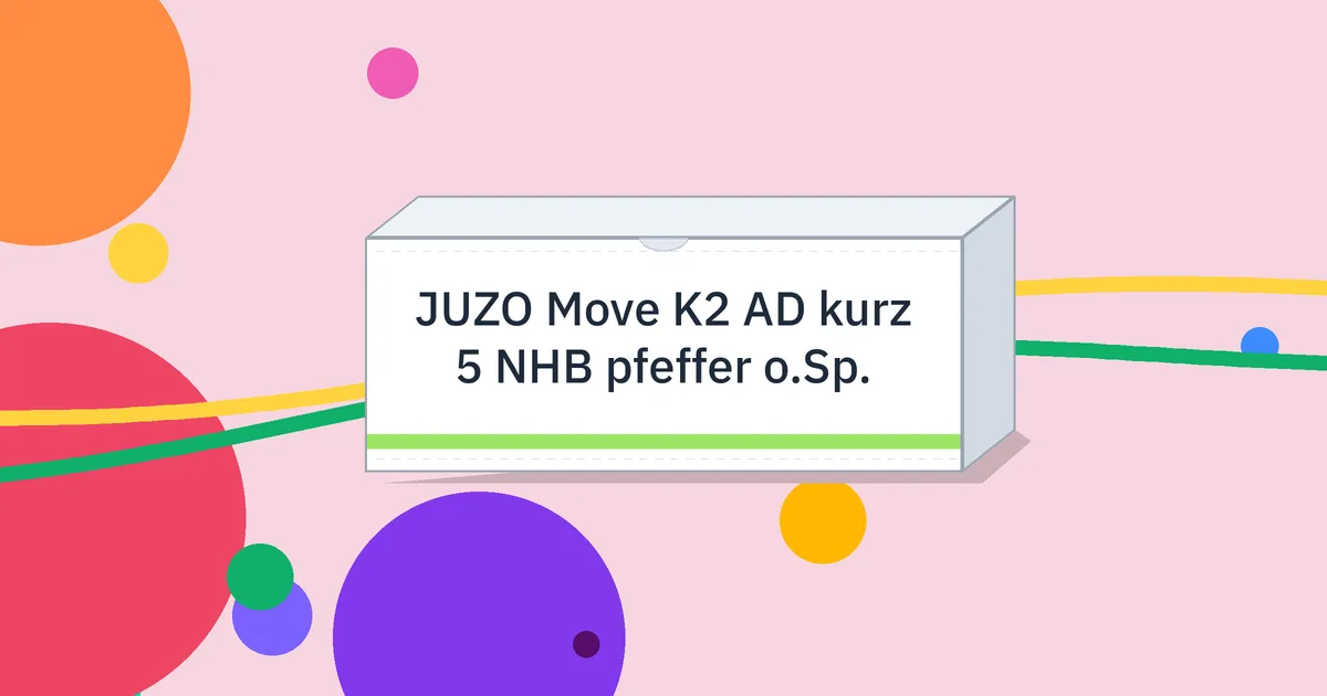 Symbolbild: Packung mit der Aufschrift JUZO Move K2 AD kurz 5 NHB pfeffer o.Sp. (PZN 16341341) – Verfügbarkeit und Bezug in Apotheken in Frankfurt am Main