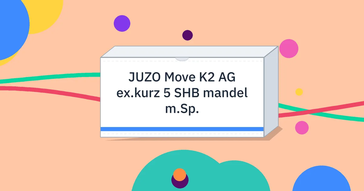 Symbolbild: Packung mit der Aufschrift JUZO Move K2 AG ex.kurz 5 SHB mandel m.Sp. (PZN 16651478) – Verfügbarkeit und Bezug in Apotheken in Frankfurt am Main