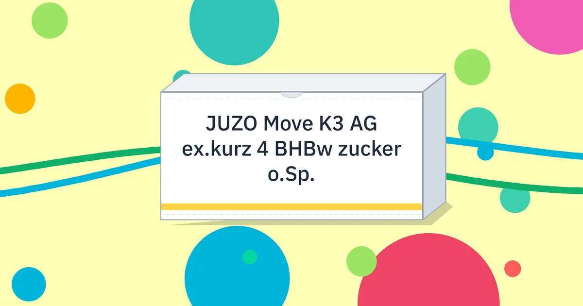 Symbolbild: Packung mit der Aufschrift JUZO Move K3 AG ex.kurz 4 BHBw zucker o.Sp. (PZN 18585691) – Verfügbarkeit und Bezug in Apotheken in Frankfurt am Main