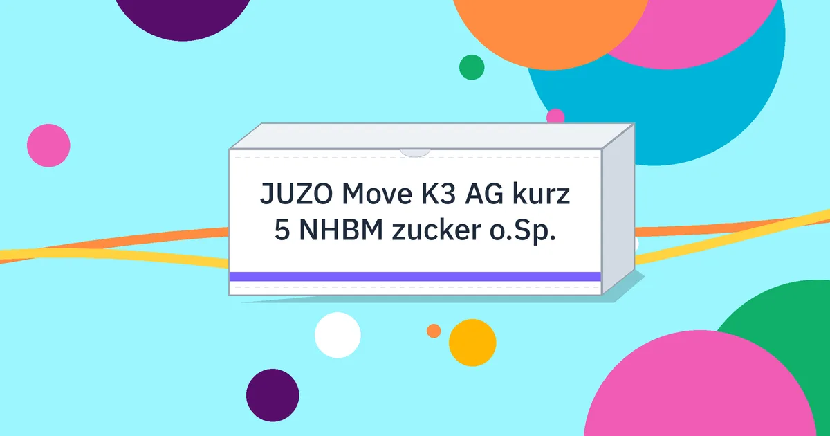 Symbolbild: Packung mit der Aufschrift JUZO Move K3 AG kurz 5 NHBM zucker o.Sp. (PZN 18580630) – Verfügbarkeit und Bezug in Apotheken in Frankfurt am Main