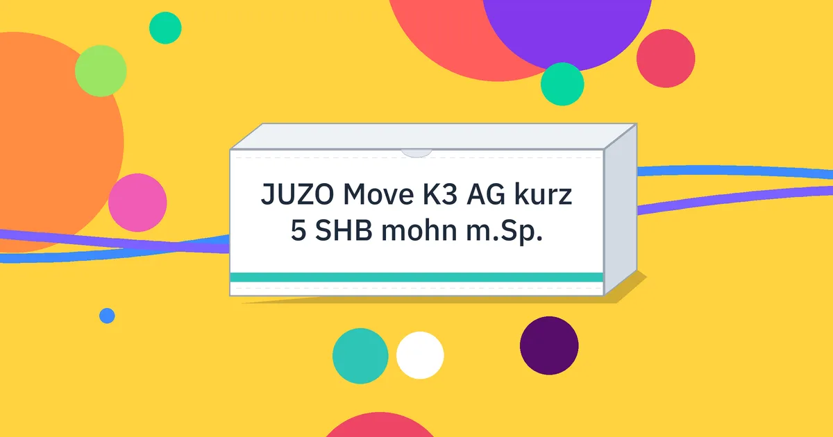 Symbolbild: Packung mit der Aufschrift JUZO Move K3 AG kurz 5 SHB mohn m.Sp. (PZN 18591272) – Verfügbarkeit und Bezug in Apotheken in Frankfurt am Main