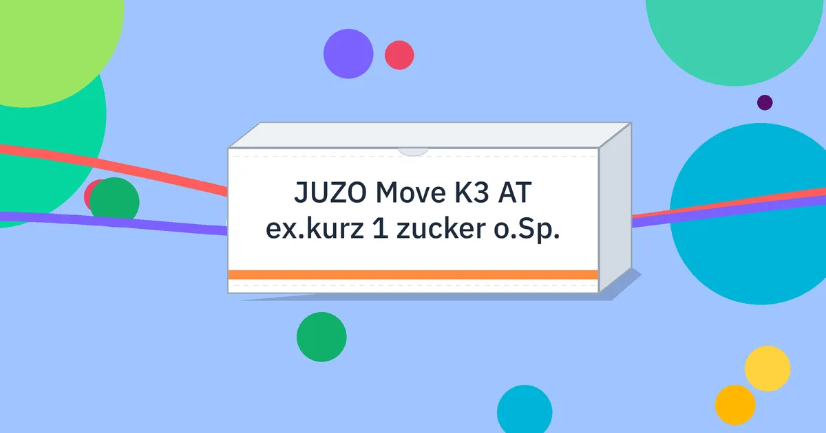 Symbolbild: Packung mit der Aufschrift JUZO Move K3 AT ex.kurz 1 zucker o.Sp. (PZN 20681315) – Verfügbarkeit und Bezug in Apotheken in Frankfurt am Main