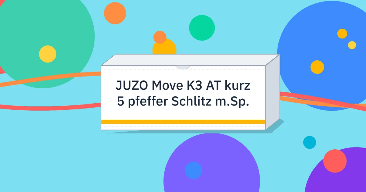 Symbolbild: Packung mit der Aufschrift JUZO Move K3 AT kurz 5 pfeffer Schlitz m.Sp. (PZN 20684041) – Verfügbarkeit und Bezug in Apotheken in Frankfurt am Main