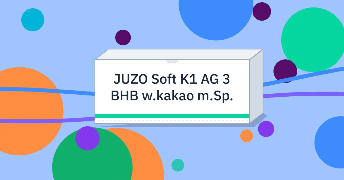 Symbolbild: Packung mit der Aufschrift JUZO Soft K1 AG 3 BHB w.kakao m.Sp. (PZN 14837109) – Verfügbarkeit und Bezug in Apotheken in Frankfurt am Main