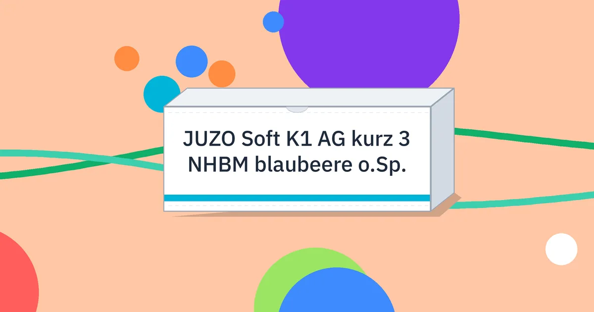 Symbolbild: Packung mit der Aufschrift JUZO Soft K1 AG kurz 3 NHBM blaubeere o.Sp. (PZN 14996380) – Verfügbarkeit und Bezug in Apotheken in Frankfurt am Main