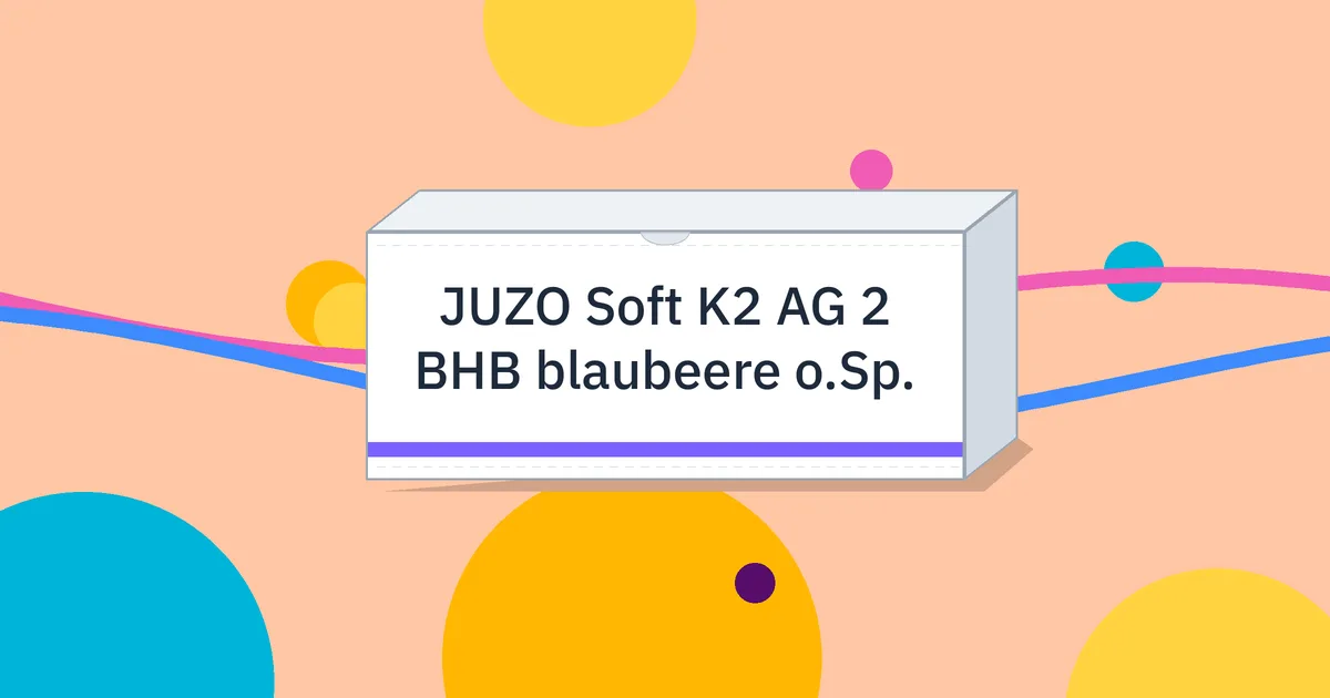 Symbolbild: Packung mit der Aufschrift JUZO Soft K2 AG 2 BHB blaubeere o.Sp. (PZN 14825589) – Verfügbarkeit und Bezug in Apotheken in Frankfurt am Main