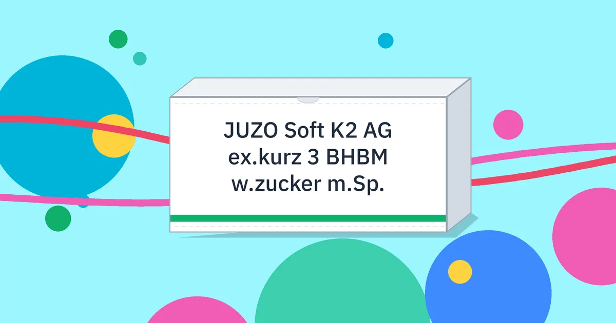 Symbolbild: Packung mit der Aufschrift JUZO Soft K2 AG ex.kurz 3 BHBM w.zucker m.Sp. (PZN 14867895) – Verfügbarkeit und Bezug in Apotheken in Frankfurt am Main
