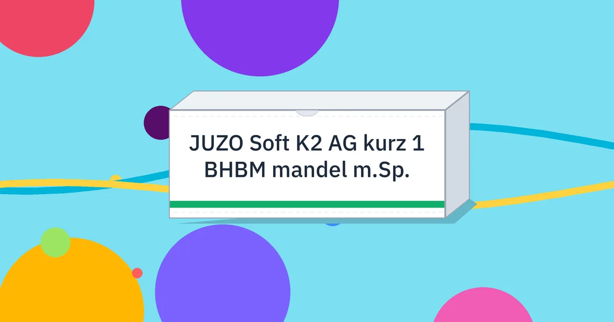 Symbolbild: Packung mit der Aufschrift JUZO Soft K2 AG kurz 1 BHBM mandel m.Sp. (PZN 14859743) – Verfügbarkeit und Bezug in Apotheken in Frankfurt am Main