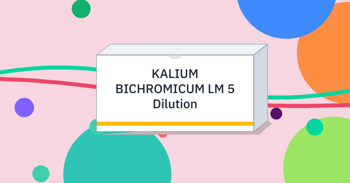 Symbolbild: Packung mit der Aufschrift KALIUM BICHROMICUM LM 5 Dilution (PZN 12917382) – Verfügbarkeit und Bezug in Apotheken in Frankfurt am Main