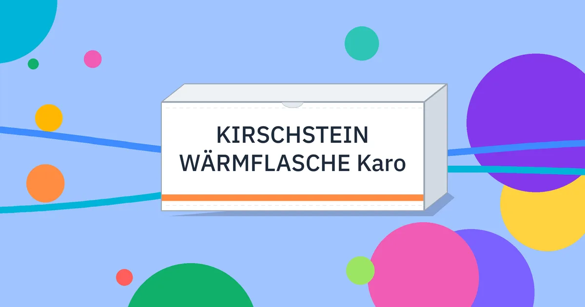 Symbolbild: Packung mit der Aufschrift KIRSCHSTEIN WÄRMFLASCHE Karo (PZN 03394689) – Verfügbarkeit und Bezug in Apotheken in Frankfurt am Main