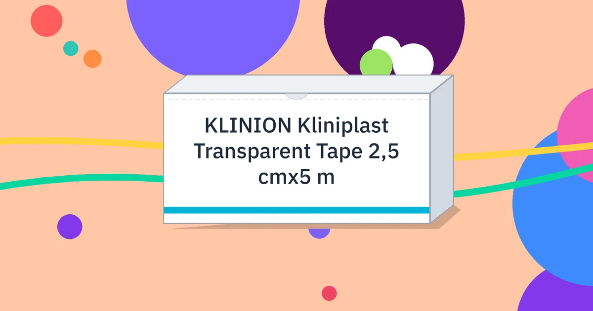 Symbolbild: Packung mit der Aufschrift KLINION Kliniplast Transparent Tape 2,5 cmx5 m (PZN 19885679) – Verfügbarkeit und Bezug in Apotheken in Frankfurt am Main