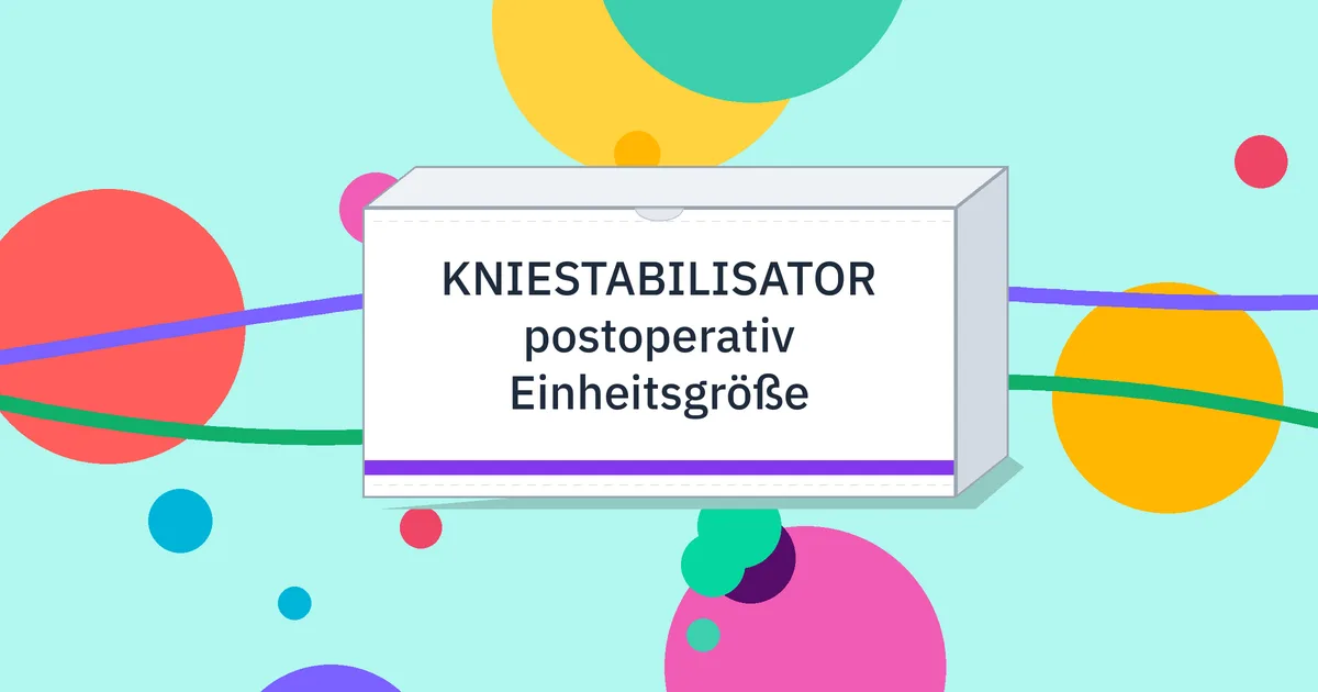 Symbolbild: Packung mit der Aufschrift KNIESTABILISATOR postoperativ Einheitsgröße (PZN 19071882) – Verfügbarkeit und Bezug in Apotheken in Frankfurt am Main