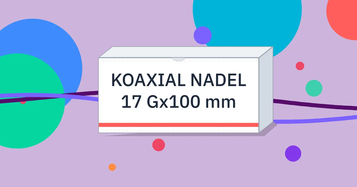 Symbolbild: Packung mit der Aufschrift KOAXIAL NADEL 17 Gx100 mm (PZN 19529542) – Verfügbarkeit und Bezug in Apotheken in Frankfurt am Main