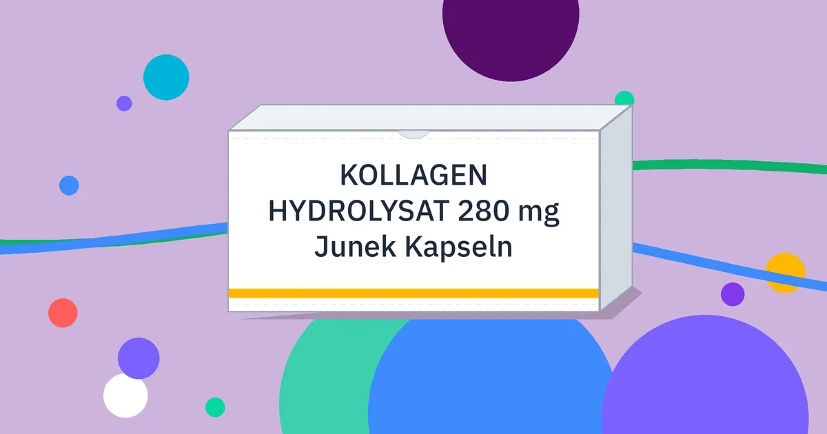 Symbolbild: Packung mit der Aufschrift KOLLAGEN HYDROLYSAT 280 mg Junek Kapseln (PZN 09325028) – Verfügbarkeit und Bezug in Apotheken in Frankfurt am Main