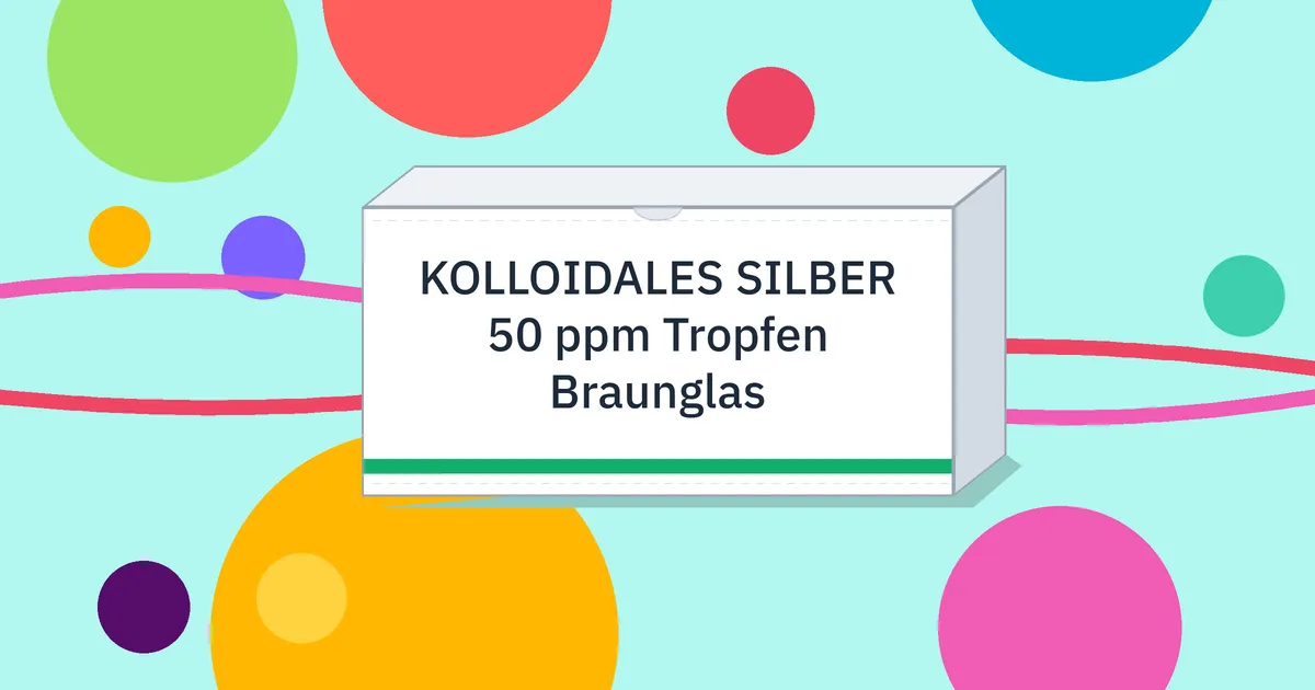 Symbolbild: Packung mit der Aufschrift KOLLOIDALES SILBER 50 ppm Tropfen Braunglas (PZN 15736563) – Verfügbarkeit und Bezug in Apotheken in Frankfurt am Main