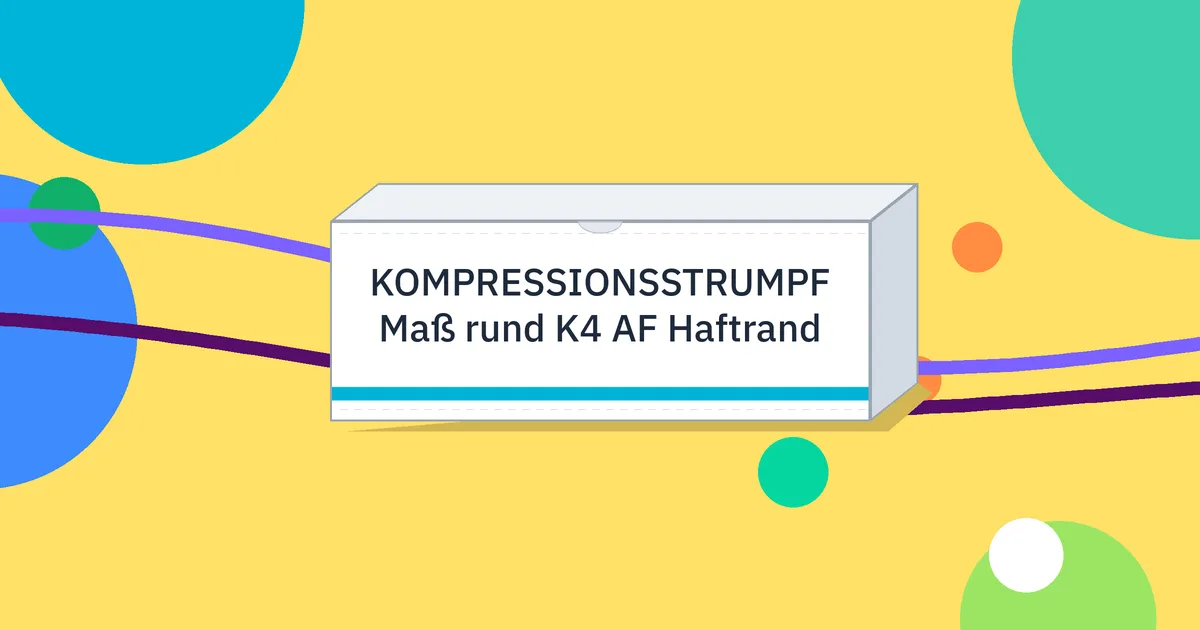 Symbolbild: Packung mit der Aufschrift KOMPRESSIONSSTRUMPF Maß rund K4 AF Haftrand (PZN 10011766) – Verfügbarkeit und Bezug in Apotheken in Frankfurt am Main