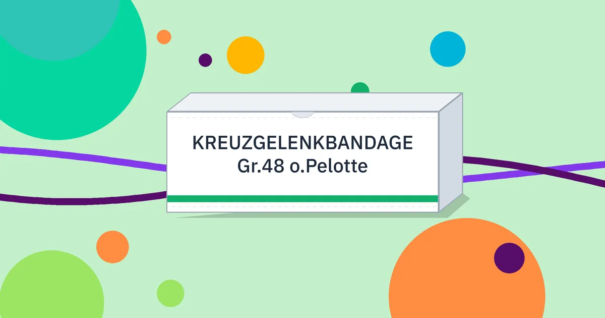Symbolbild: Packung mit der Aufschrift KREUZGELENKBANDAGE Gr.48 o.Pelotte (PZN 04841825) – Verfügbarkeit und Bezug in Apotheken in Frankfurt am Main