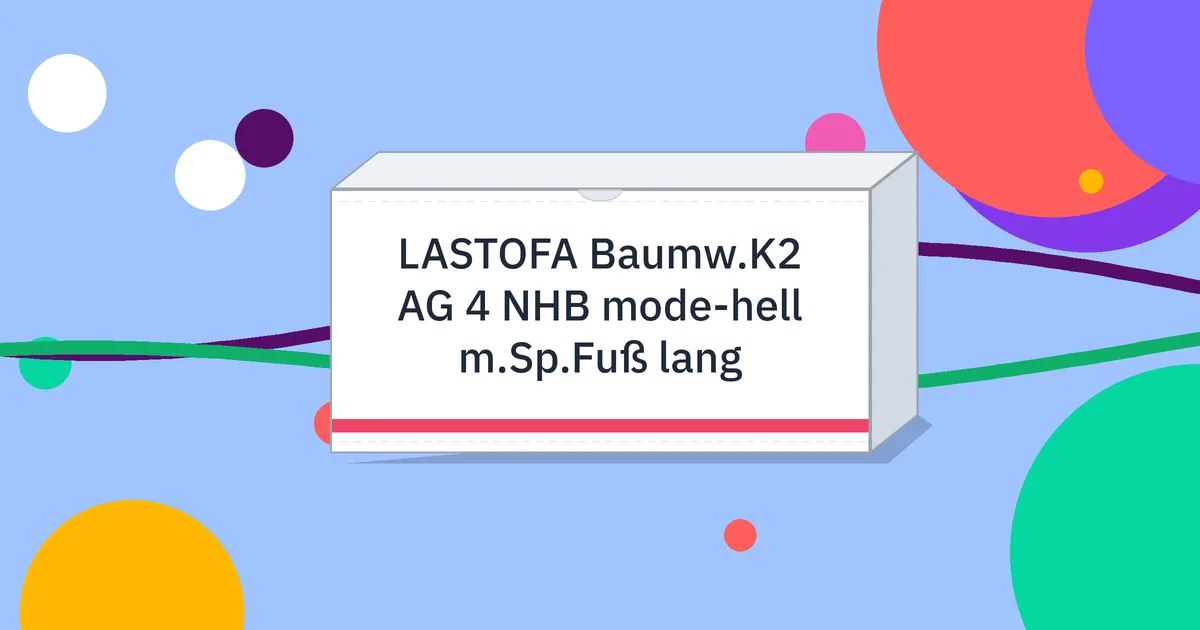 Symbolbild: Packung mit der Aufschrift LASTOFA Baumw.K2 AG 4 NHB mode-hell m.Sp.Fuß lang (PZN 01946245) – Verfügbarkeit und Bezug in Apotheken in Frankfurt am Main