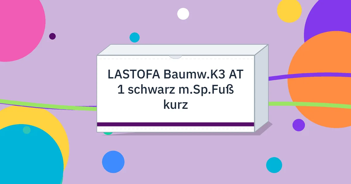 Symbolbild: Packung mit der Aufschrift LASTOFA Baumw.K3 AT 1 schwarz m.Sp.Fuß kurz (PZN 01957792) – Verfügbarkeit und Bezug in Apotheken in Frankfurt am Main