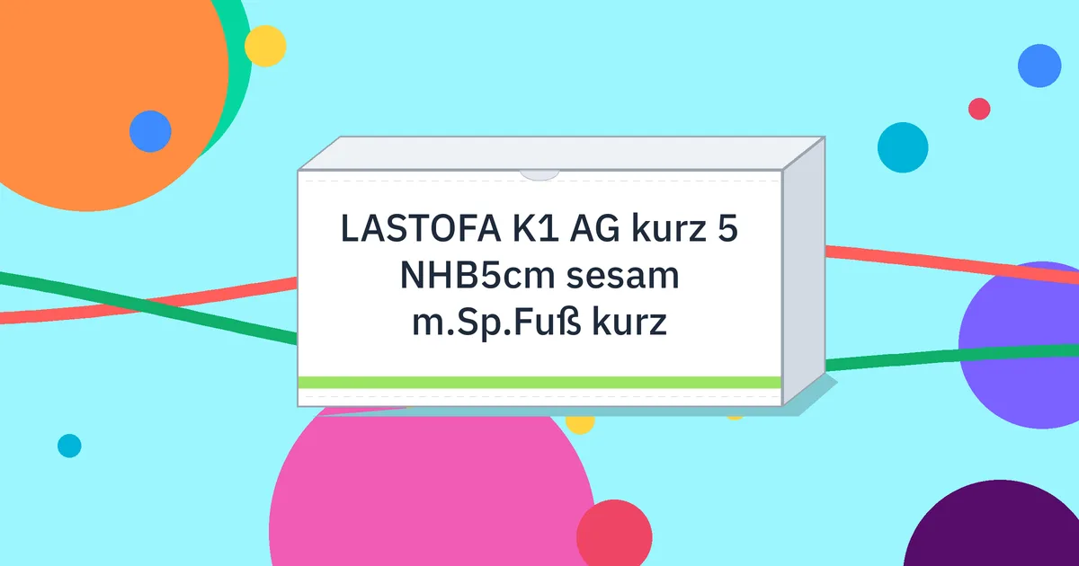 Symbolbild: Packung mit der Aufschrift LASTOFA K1 AG kurz 5 NHB5cm sesam m.Sp.Fuß kurz (PZN 13793539) – Verfügbarkeit und Bezug in Apotheken in Frankfurt am Main