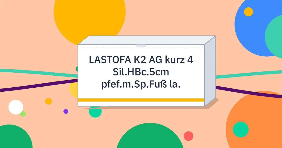Symbolbild: Packung mit der Aufschrift LASTOFA K2 AG kurz 4 Sil.HBc.5cm pfef.m.Sp.Fuß la. (PZN 13805917) – Verfügbarkeit und Bezug in Apotheken in Frankfurt am Main