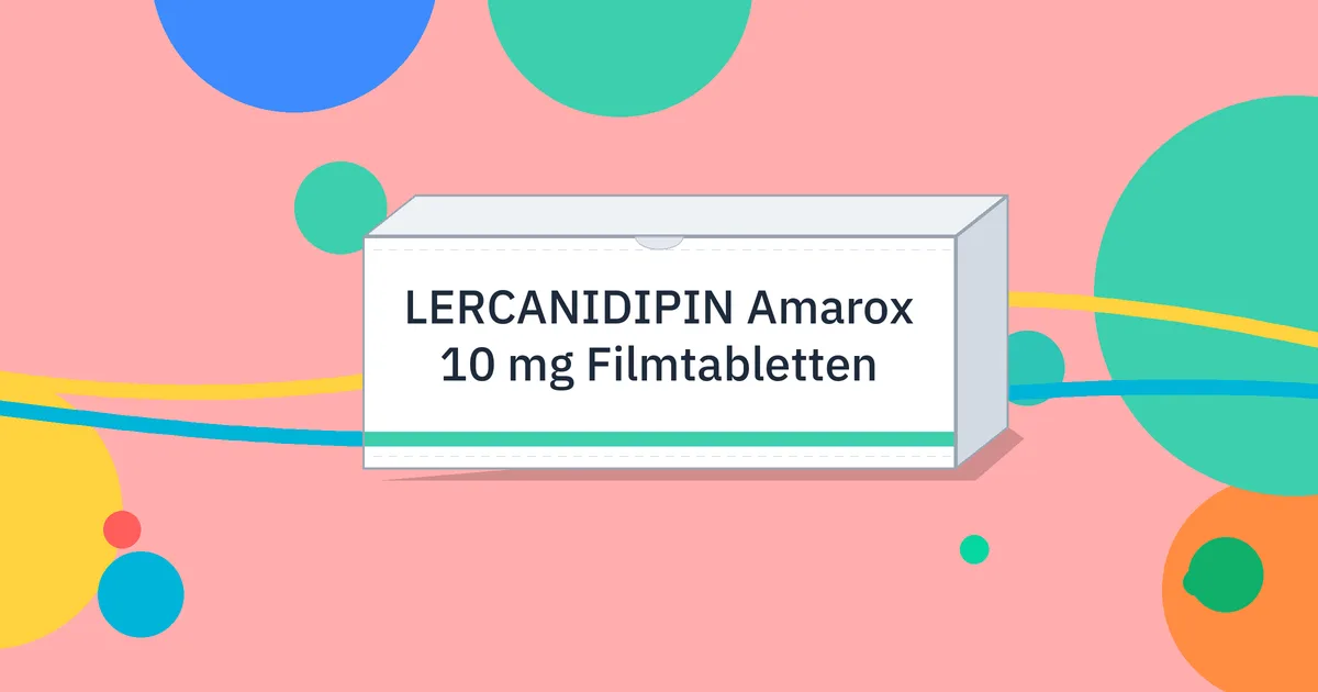 Symbolbild: Packung mit der Aufschrift LERCANIDIPIN Amarox 10 mg Filmtabletten (PZN 18767914) – Verfügbarkeit und Bezug in Apotheken in Frankfurt am Main
