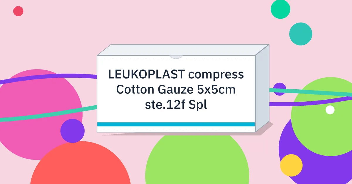 Symbolbild: Packung mit der Aufschrift LEUKOPLAST compress Cotton Gauze 5x5cm ste.12f Spl (PZN 17207840) – Verfügbarkeit und Bezug in Apotheken in Frankfurt am Main