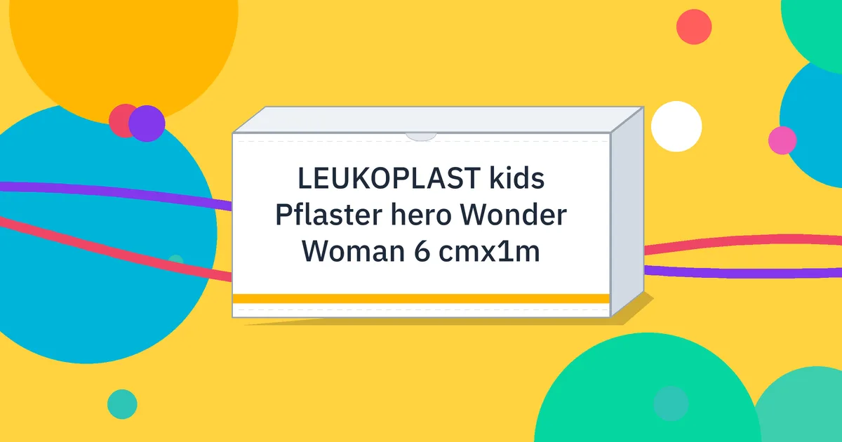 Symbolbild: Packung mit der Aufschrift LEUKOPLAST kids Pflaster hero Wonder Woman 6 cmx1m (PZN 16537535) – Verfügbarkeit und Bezug in Apotheken in Frankfurt am Main