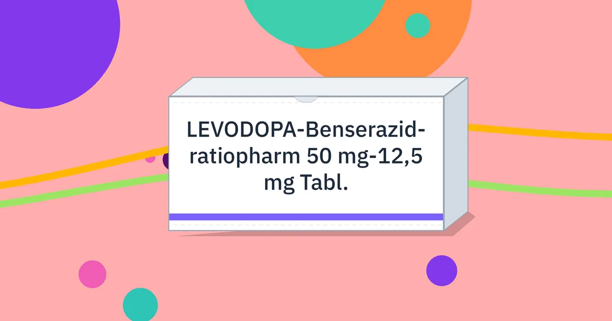 Symbolbild: Packung mit der Aufschrift LEVODOPA-Benserazid-ratiopharm 50 mg-12,5 mg Tabl. (PZN 09002555) – Verfügbarkeit und Bezug in Apotheken in Frankfurt am Main