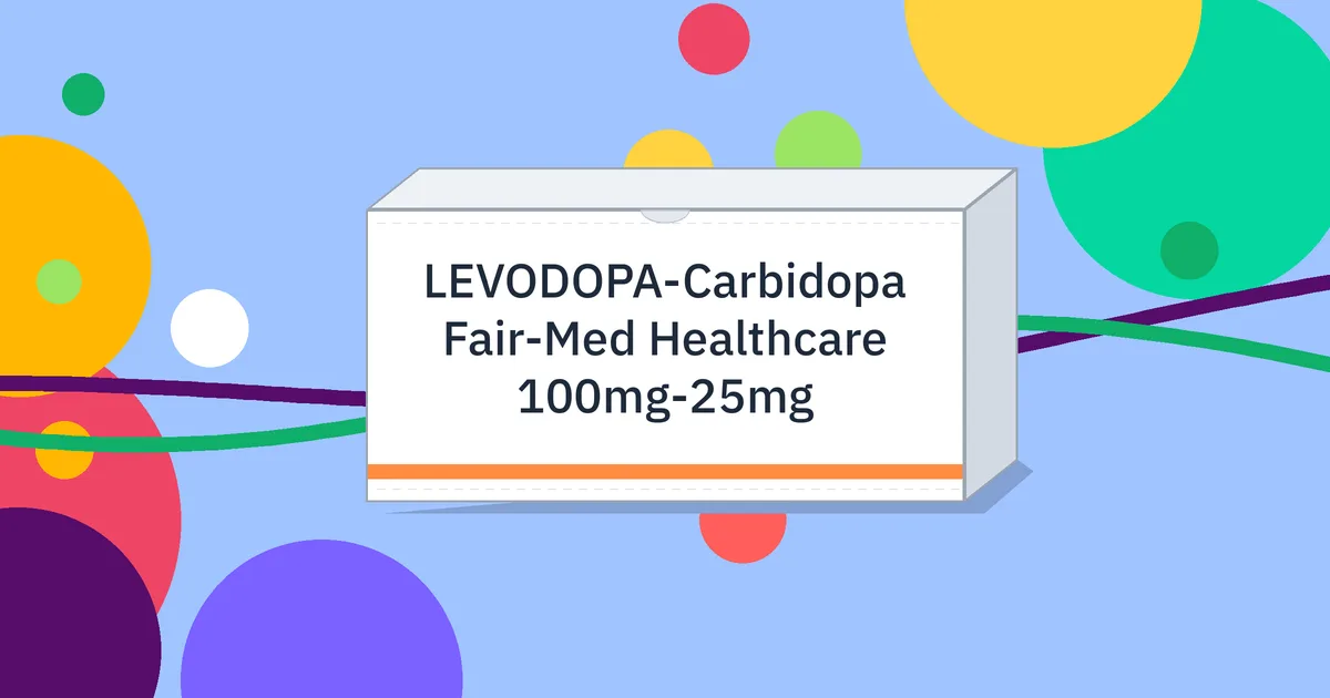 Symbolbild: Packung mit der Aufschrift LEVODOPA-Carbidopa Fair-Med Healthcare 100mg-25mg (PZN 12728511) – Verfügbarkeit und Bezug in Apotheken in Frankfurt am Main