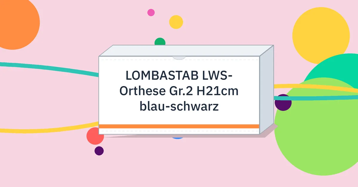Symbolbild: Packung mit der Aufschrift LOMBASTAB LWS-Orthese Gr.2 H21cm blau-schwarz (PZN 18798211) – Verfügbarkeit und Bezug in Apotheken in Frankfurt am Main