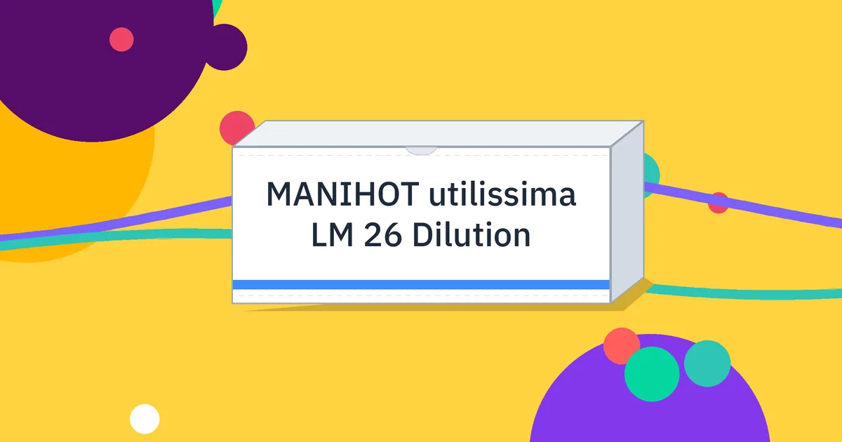Symbolbild: Packung mit der Aufschrift MANIHOT utilissima LM 26 Dilution (PZN 13601149) – Verfügbarkeit und Bezug in Apotheken in Frankfurt am Main